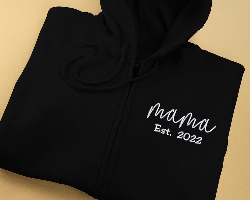 Embroidered Mama Hoodie, Custom Text and Heart on Sleeve Zip up Jumper ...