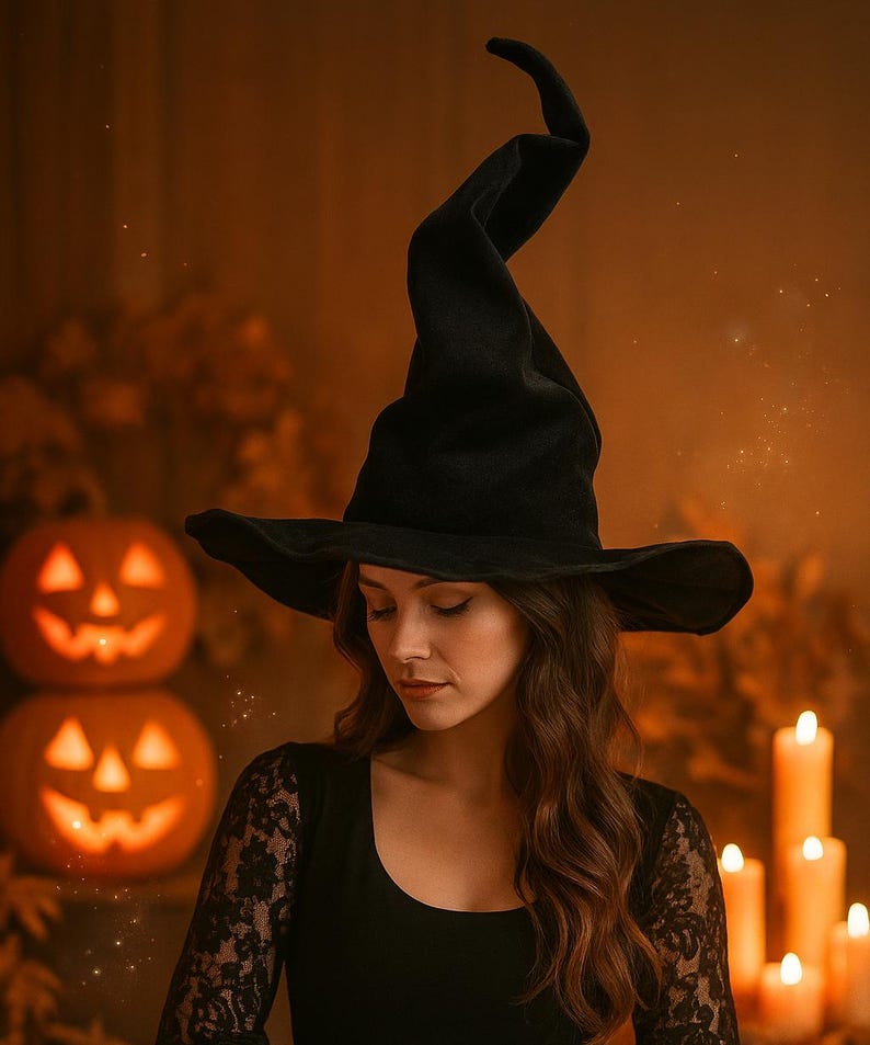 Velvet Twist Witch Hat, Twisted Halloween Witch Hat for Adult, Cosplay ...