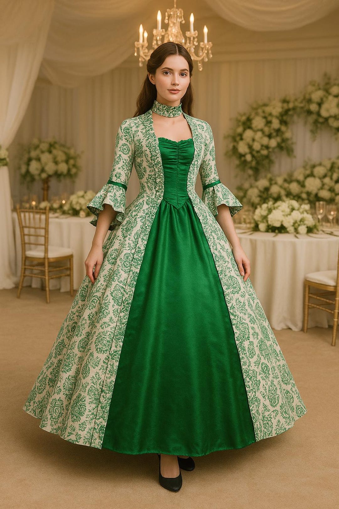 Fairytale Princess Renaissance Dress, Antique Floral Ball Gown ...