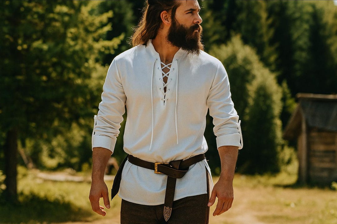 Medieval Viking Larp Tunic for Mens, Renaissance Pirate Shirt, Vintage ...