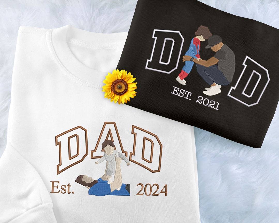 Embroidered Dad Photo Sweatshirt, Custom Portrait Sketch Father's Day ...