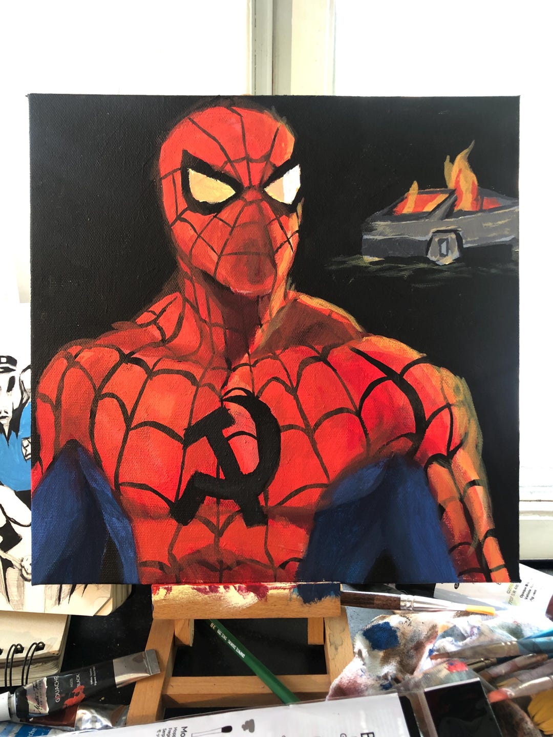 Spider-comrade- 12x12"- *original*- Gouache on Canvas-2025 - Etsy
