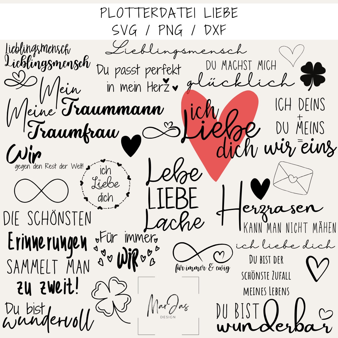30 Plotterdateien "Liebe" | SVG | PNG | DXF | Sofort-Download | Plotterdatei Bundle | Liebe ...