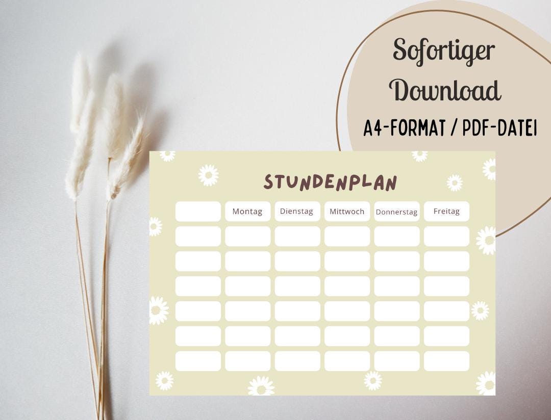 Timetable to Print Timetable Download Timetable DIN A4 Timetable PDF ...