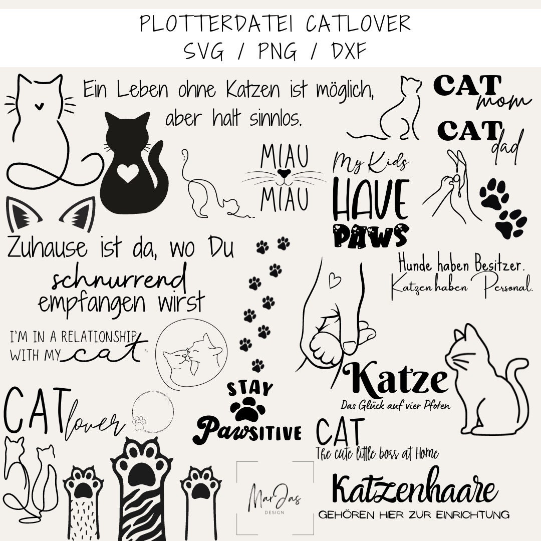 Catlover Plotterdatei | SVG | PNG | DXF | Sofort-Download | Katzensprüche | Plotterdatei Bundle ...