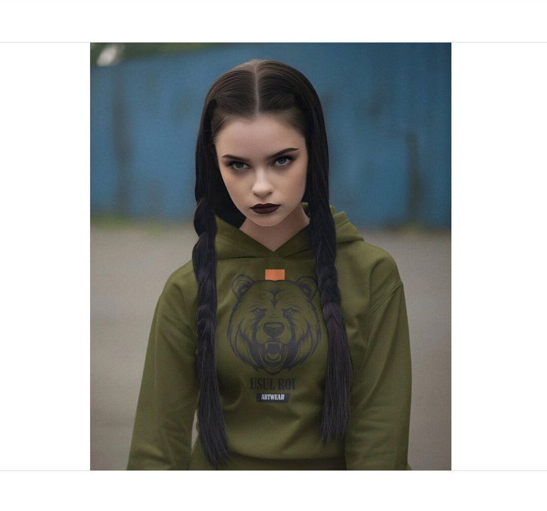 Bear Cinched Bottom Front & Back Logo Hoodie by Usul Roi, Retro, Boho ...