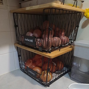 Stackable Wire Storage Baskets 2-pack With Wooden Lids Organize Your ...