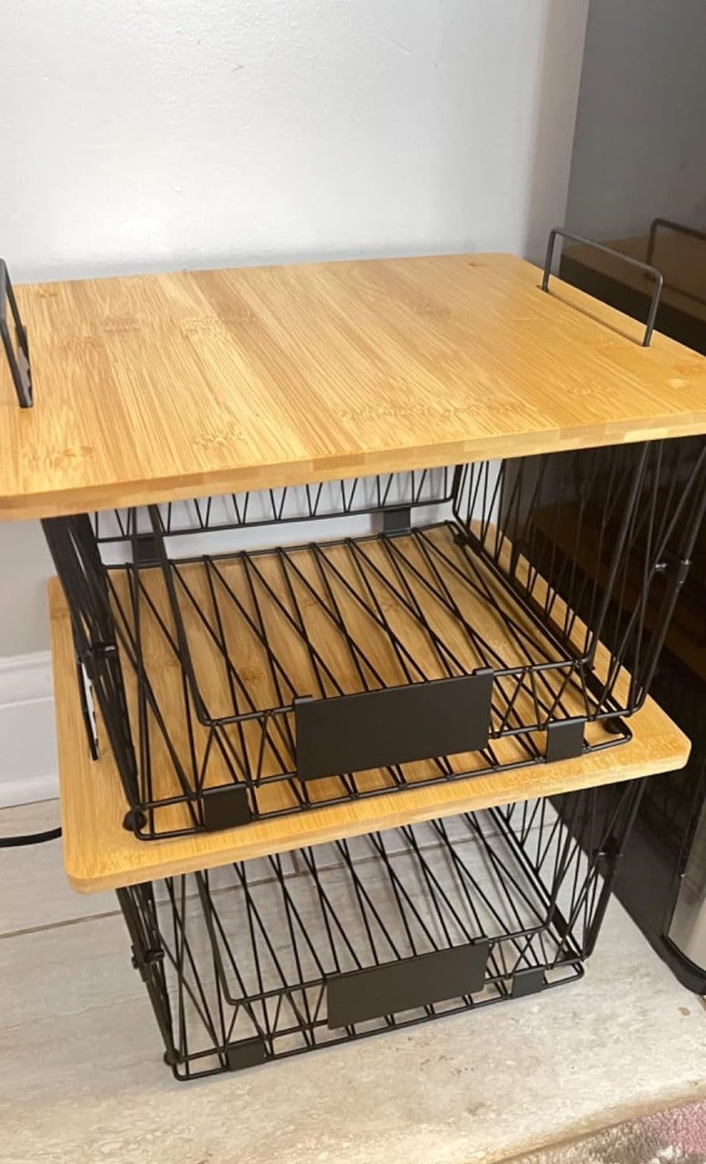 Stackable Wire Storage Baskets 2-pack With Wooden Lids Organize Your ...