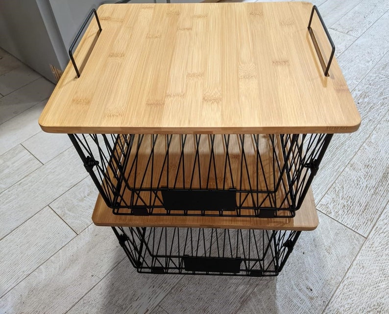 Stackable Wire Storage Baskets 2-pack With Wooden Lids Organize Your ...