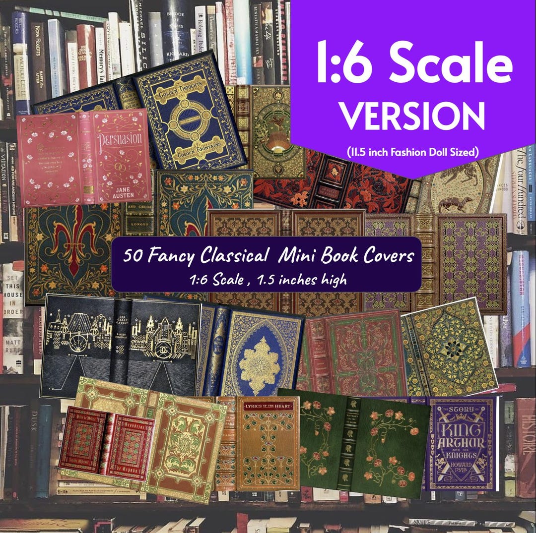 50 Fancy Classical Mini Book Covers- Printable PDF for 1:6 Scale ...