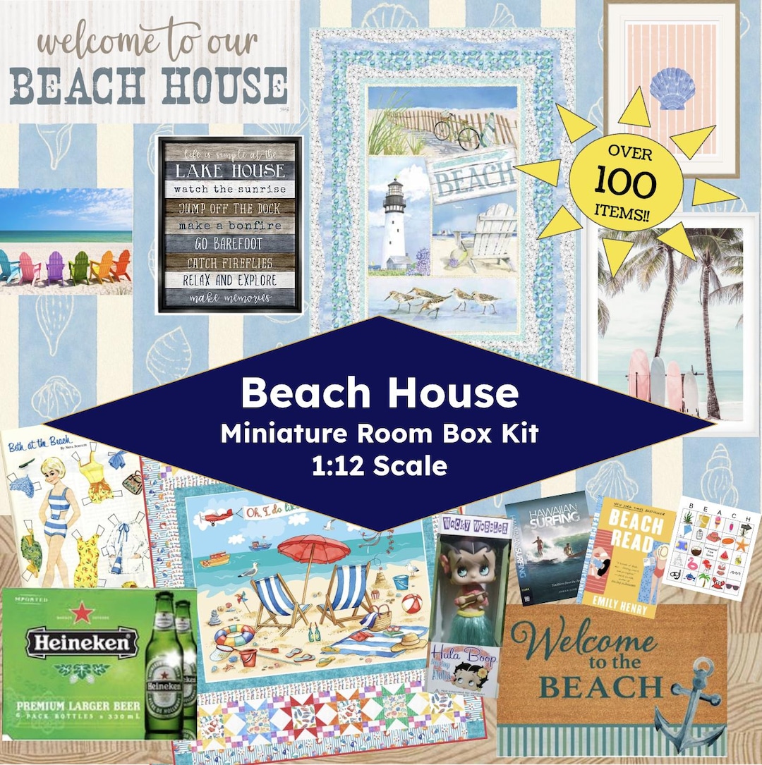 Beach House Miniature Room Box Kit- 100 Mini Lake House Items, 1:12 ...