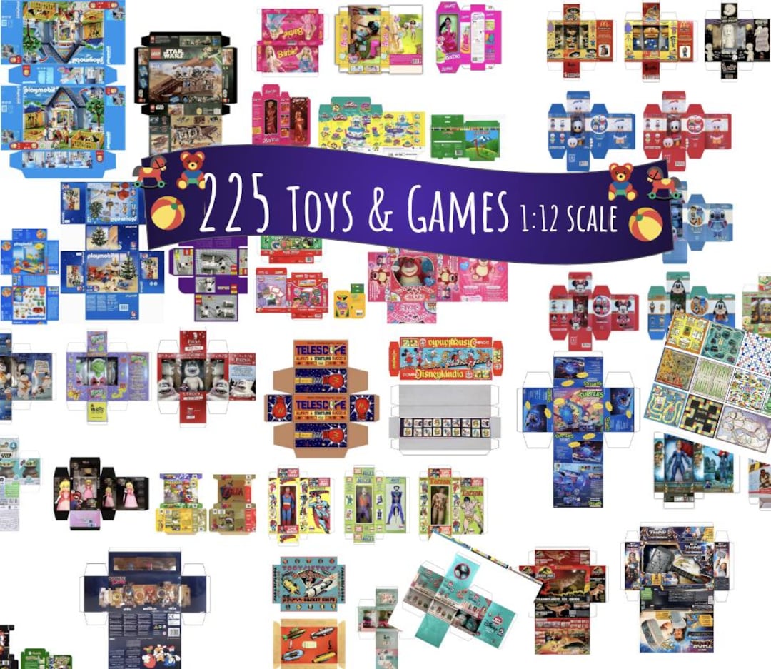 225 Toys & Games Miniature Printable Boxes, Game Boards and Lunch Boxes ...