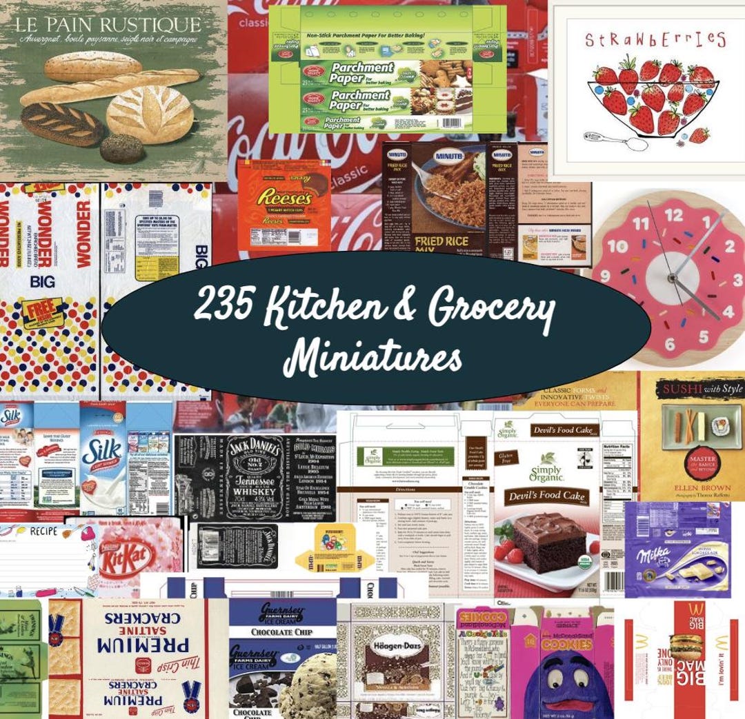 235 Mini Grocery & Kitchen Printable Pdfs of Miniature Food Packaging ...