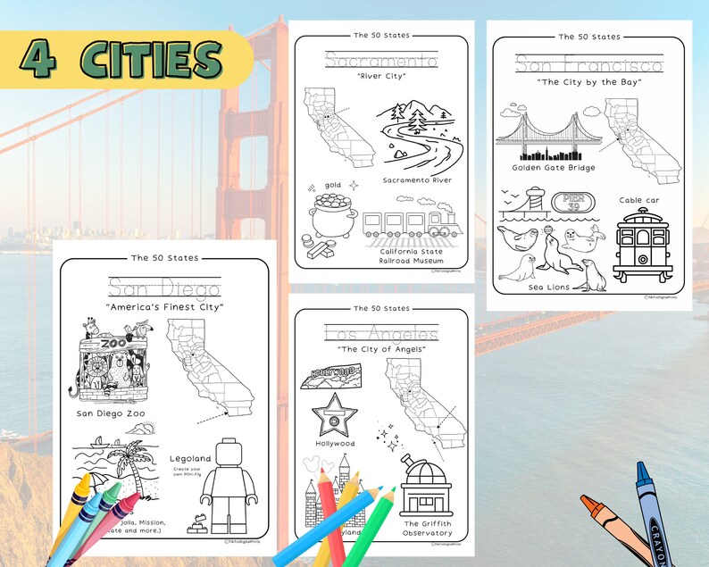 California-the 50 States-coloring Pages-learning + Fun-facts Sheet ...