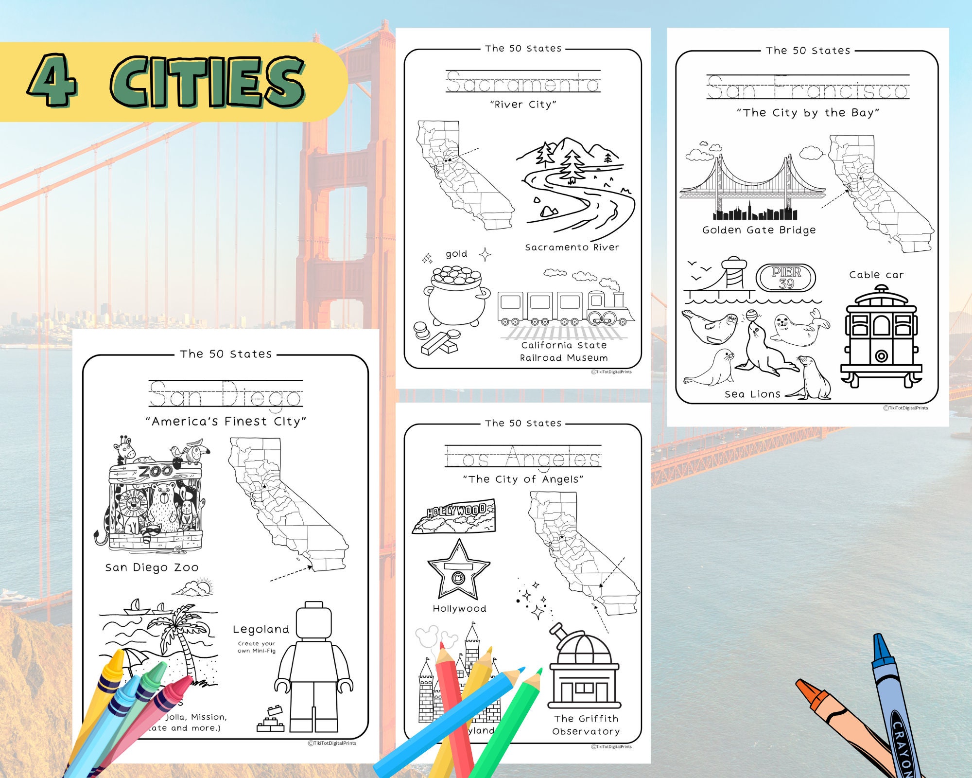 California-the 50 States-coloring Pages-learning Fun-facts Sheet ...