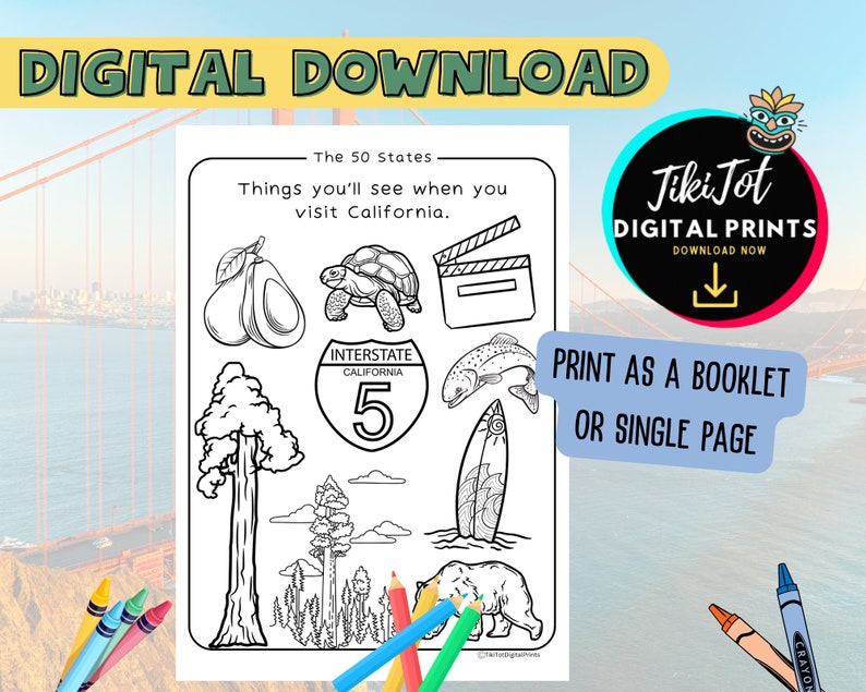 California-the 50 States-coloring Pages-learning + Fun-facts Sheet ...
