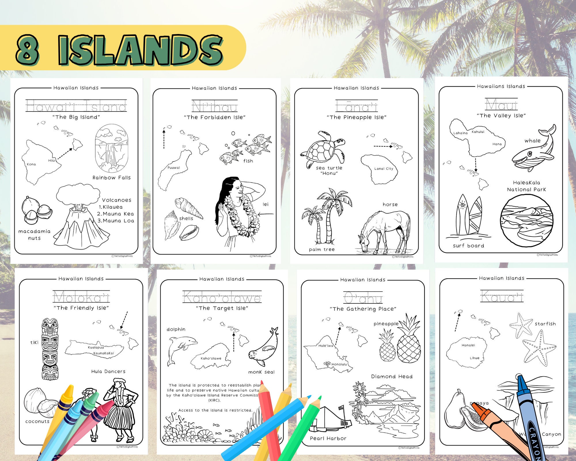 Hawaii-the 50 States-coloring Pages-learning + Fun-facts Sheet Included ...