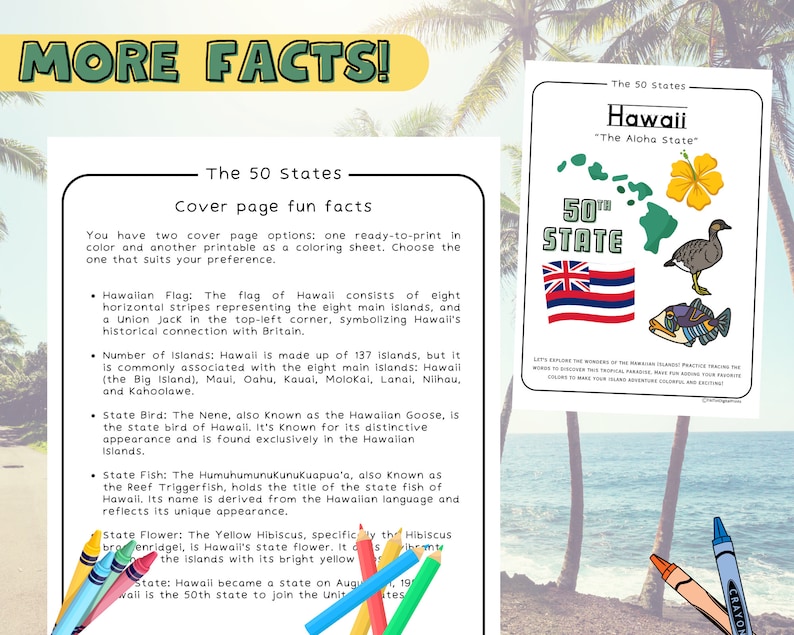 Hawaii-the 50 States-coloring Pages-learning + Fun-facts Sheet Included ...