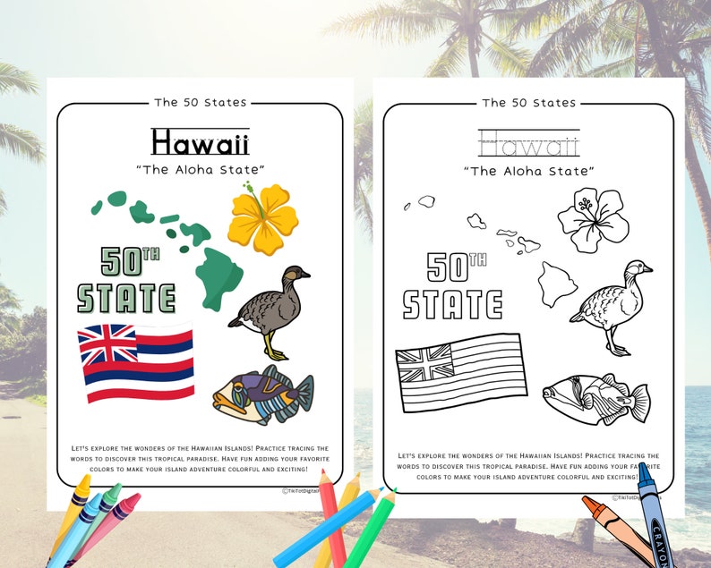 Hawaii-the 50 States-coloring Pages-learning + Fun-facts Sheet Included ...