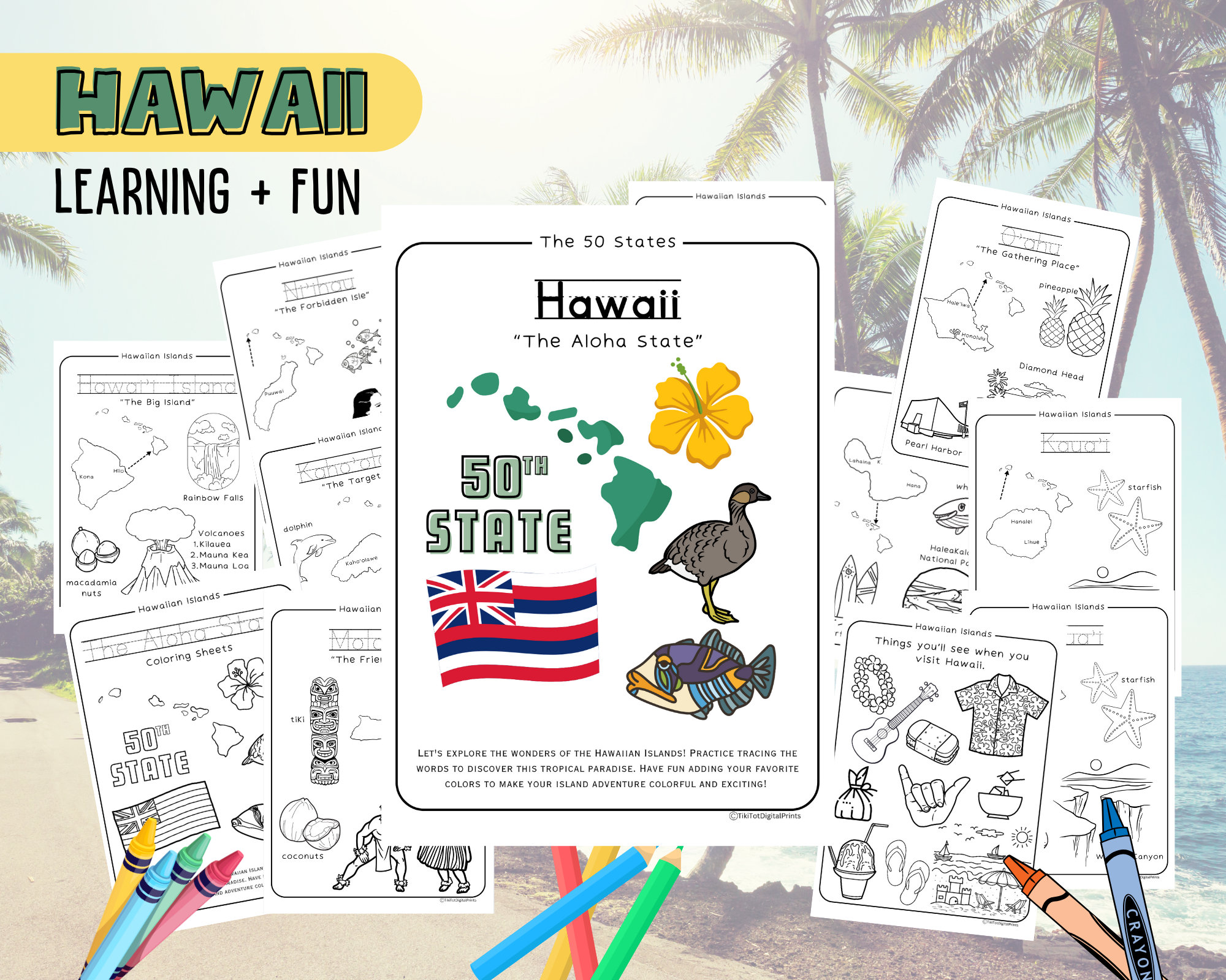 Hawaii-the 50 States-coloring Pages-learning + Fun-facts Sheet Included ...
