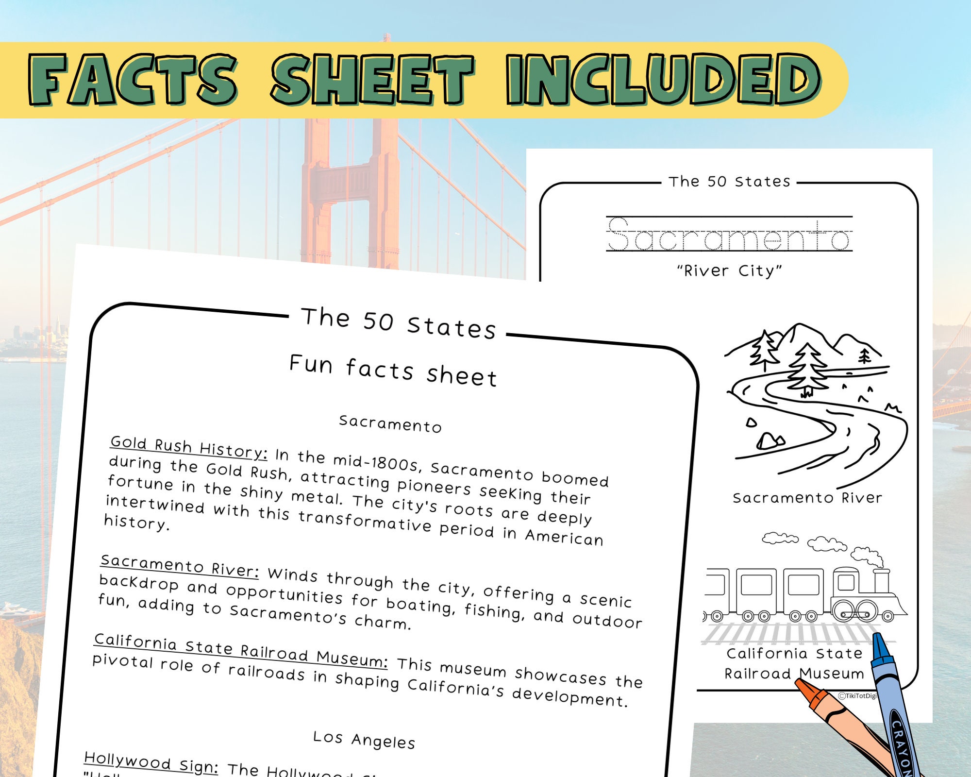 California-the 50 States-coloring Pages-learning + Fun-facts Sheet ...