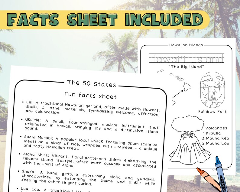 Hawaii-the 50 States-coloring Pages-learning + Fun-facts Sheet Included ...