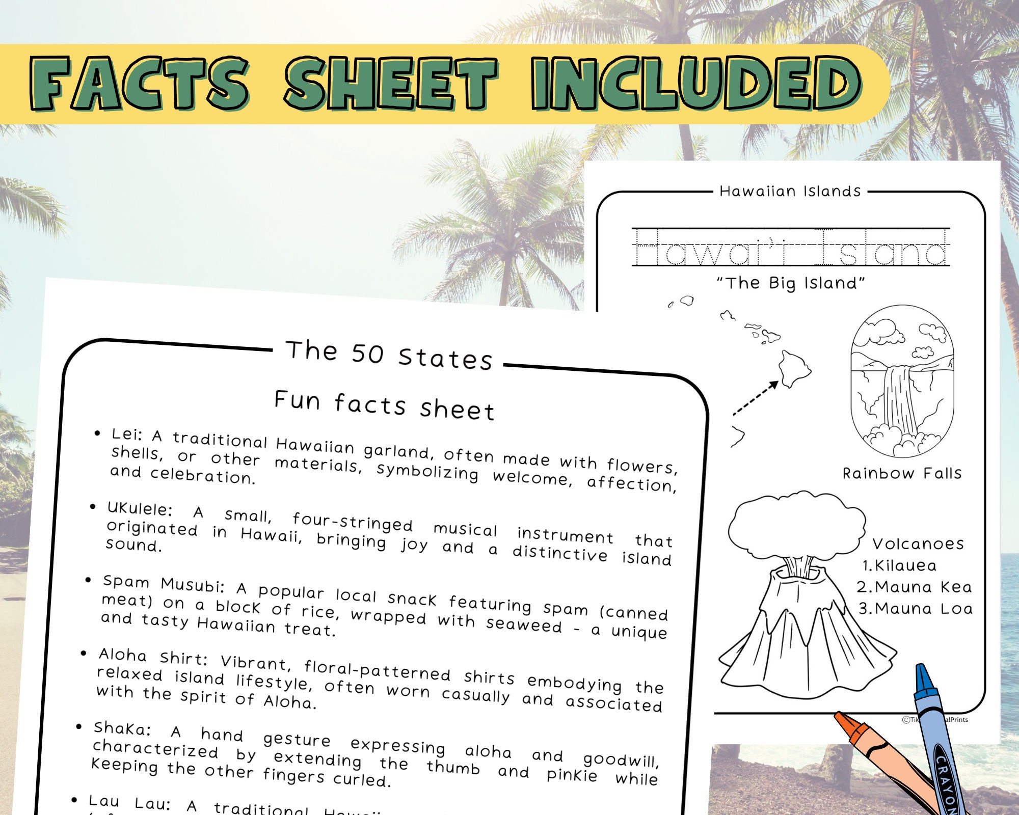 Hawaii-the 50 States-coloring Pages-learning + Fun-facts Sheet Included ...