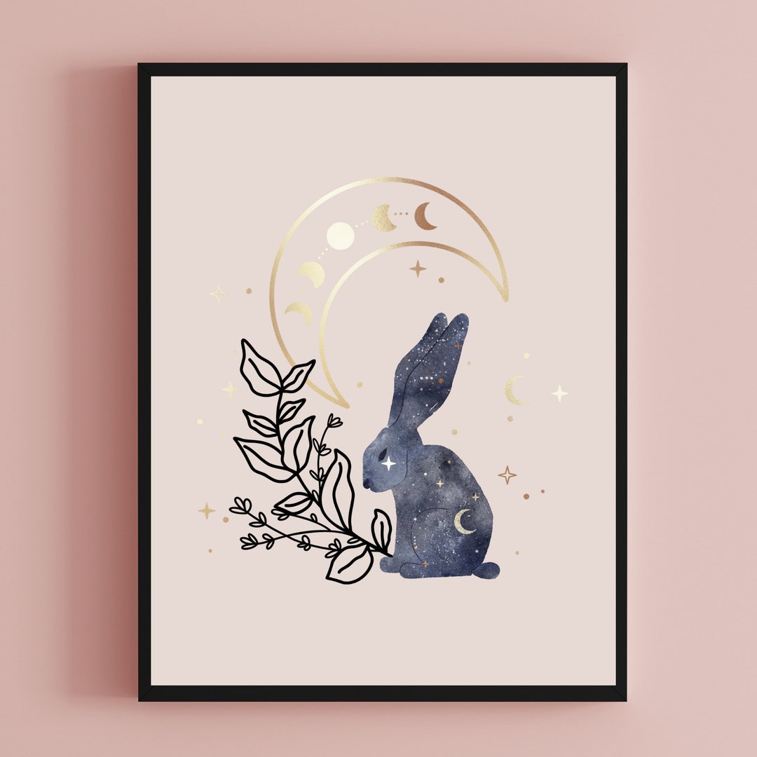 Celestial Bunny Rabbit Floral Moon Art Print - Etsy