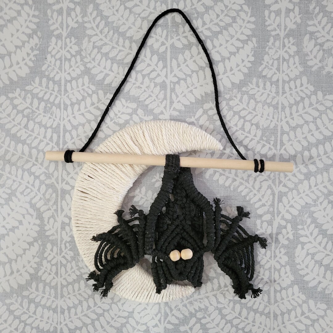 Boho Halloween | Moon & Bat Macrame | Wall Art Hanging Wreath | Spooky ...
