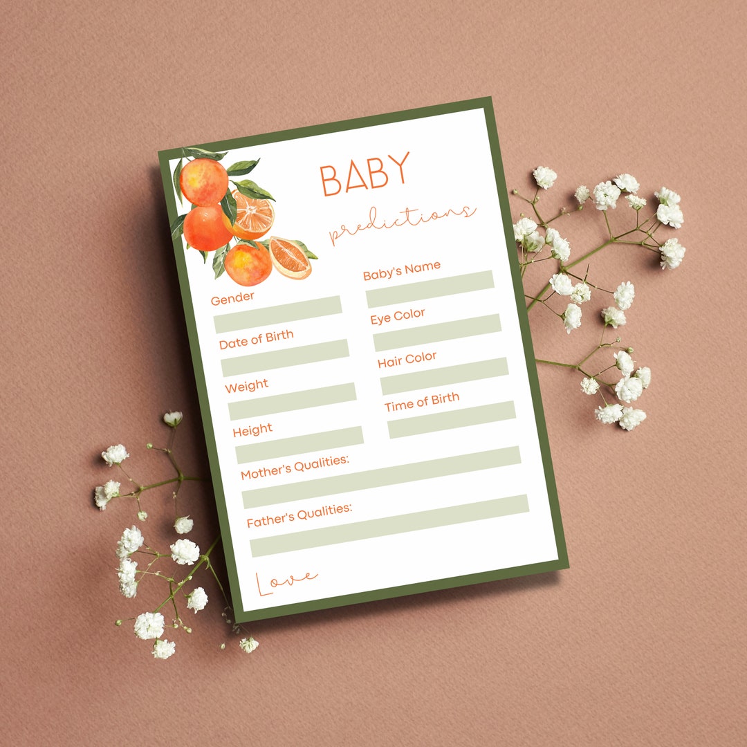 Editable Little Cutie on the Way Baby Shower Baby Predictions Sheet ...