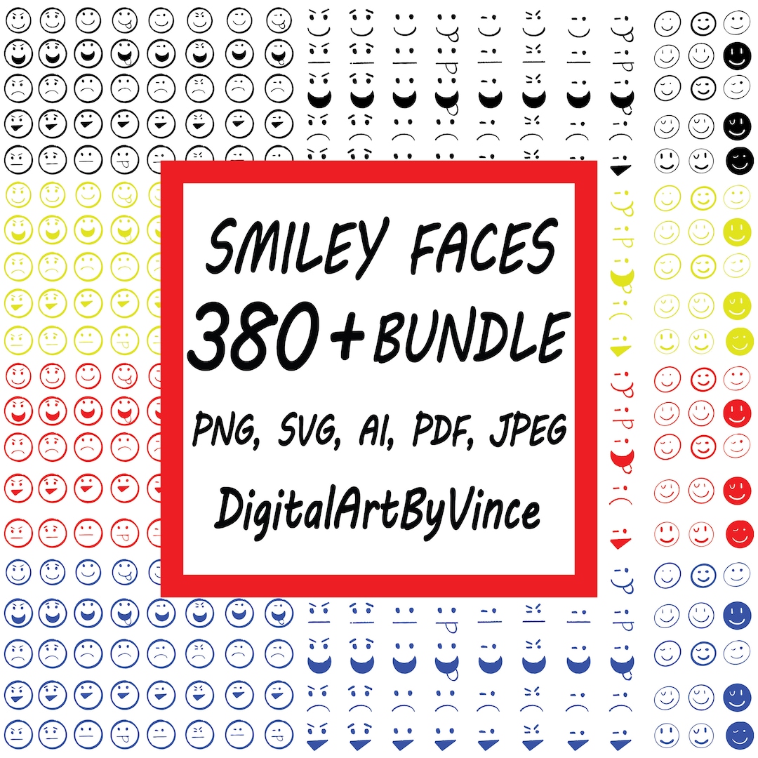 380+ Smiley Face Bundle Digital Files, Cut Files Cricut, Silhouette ...