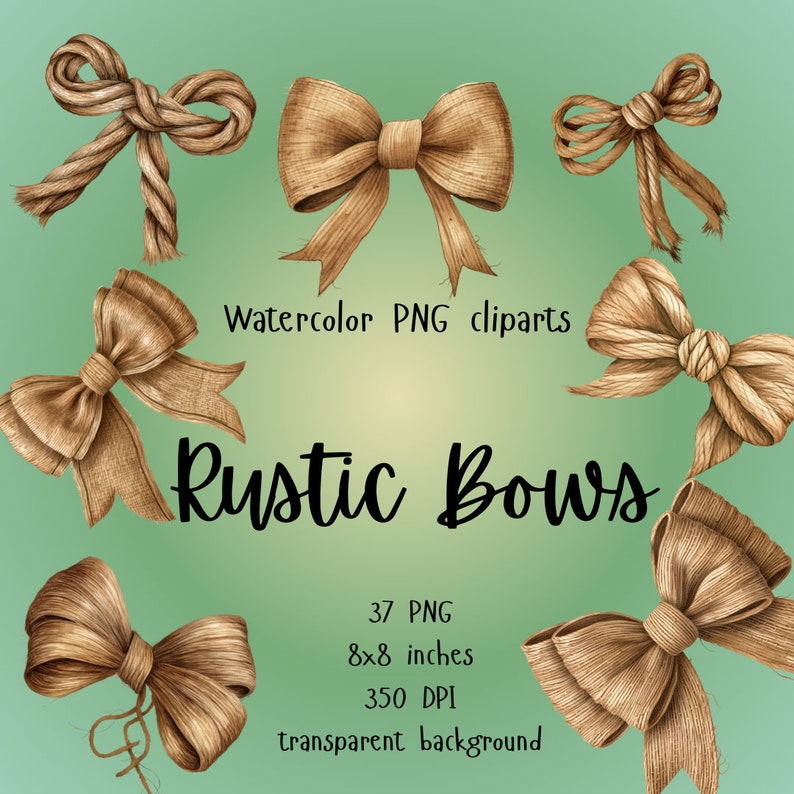 Watercolor Rustic Bows Clipart, Burlap Bows Clipart, Jute Bow Clip Art ...