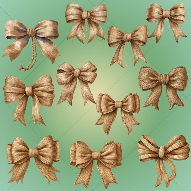 Watercolor Rustic Bows Clipart, Burlap Bows Clipart, Jute Bow Clip Art ...