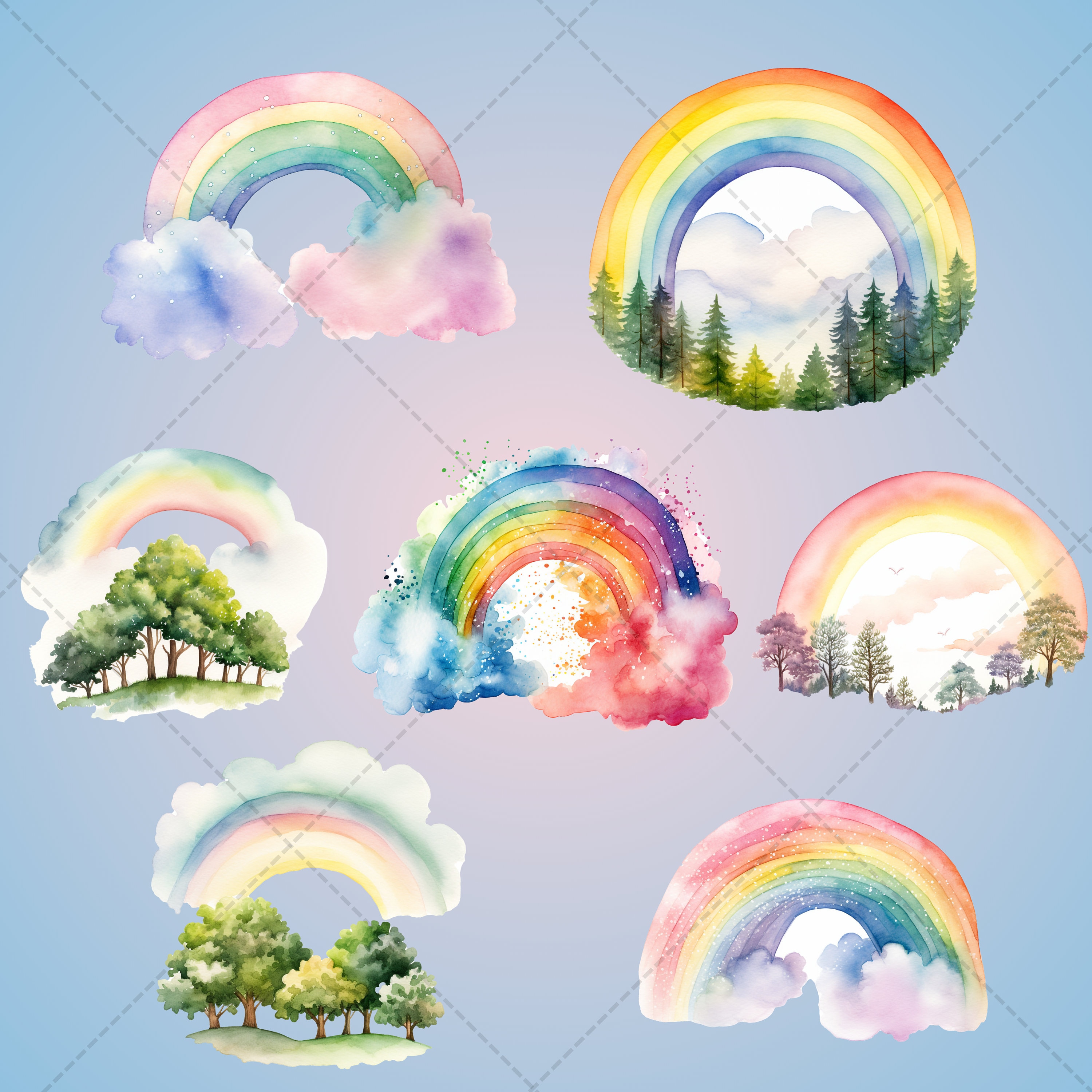 Watercolor Rainbow Clipart Set, Rainbow Clipart, Weather Clipart, Sky ...