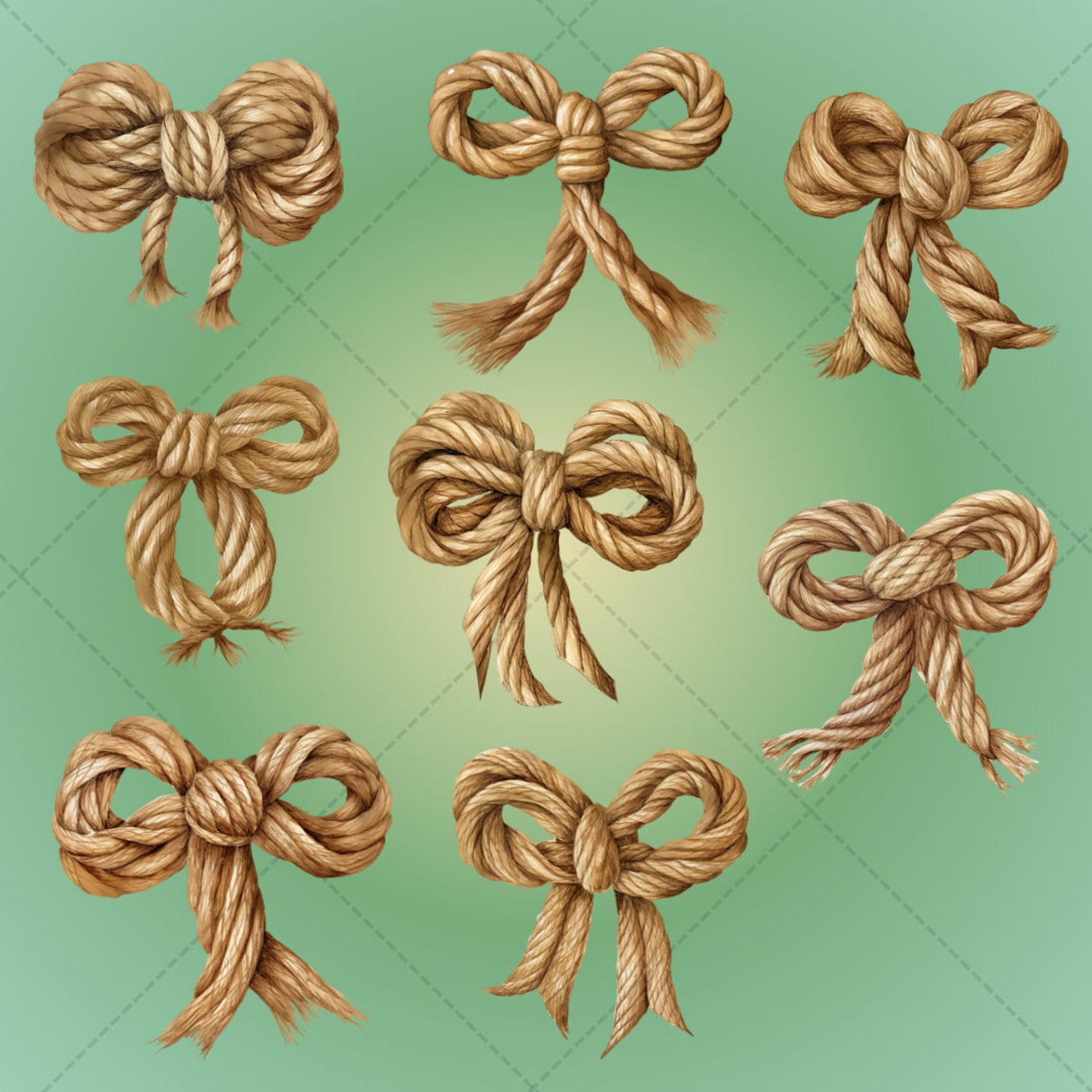 Watercolor Rustic Bows Clipart, Burlap Bows Clipart, Jute Bow Clip Art ...