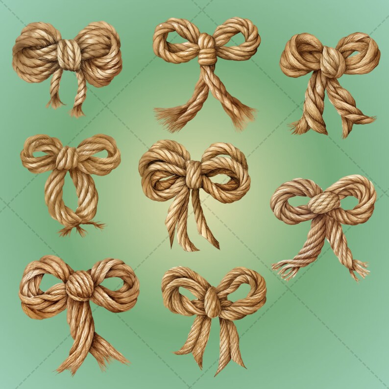 Watercolor Rustic Bows Clipart, Burlap Bows Clipart, Jute Bow Clip Art ...
