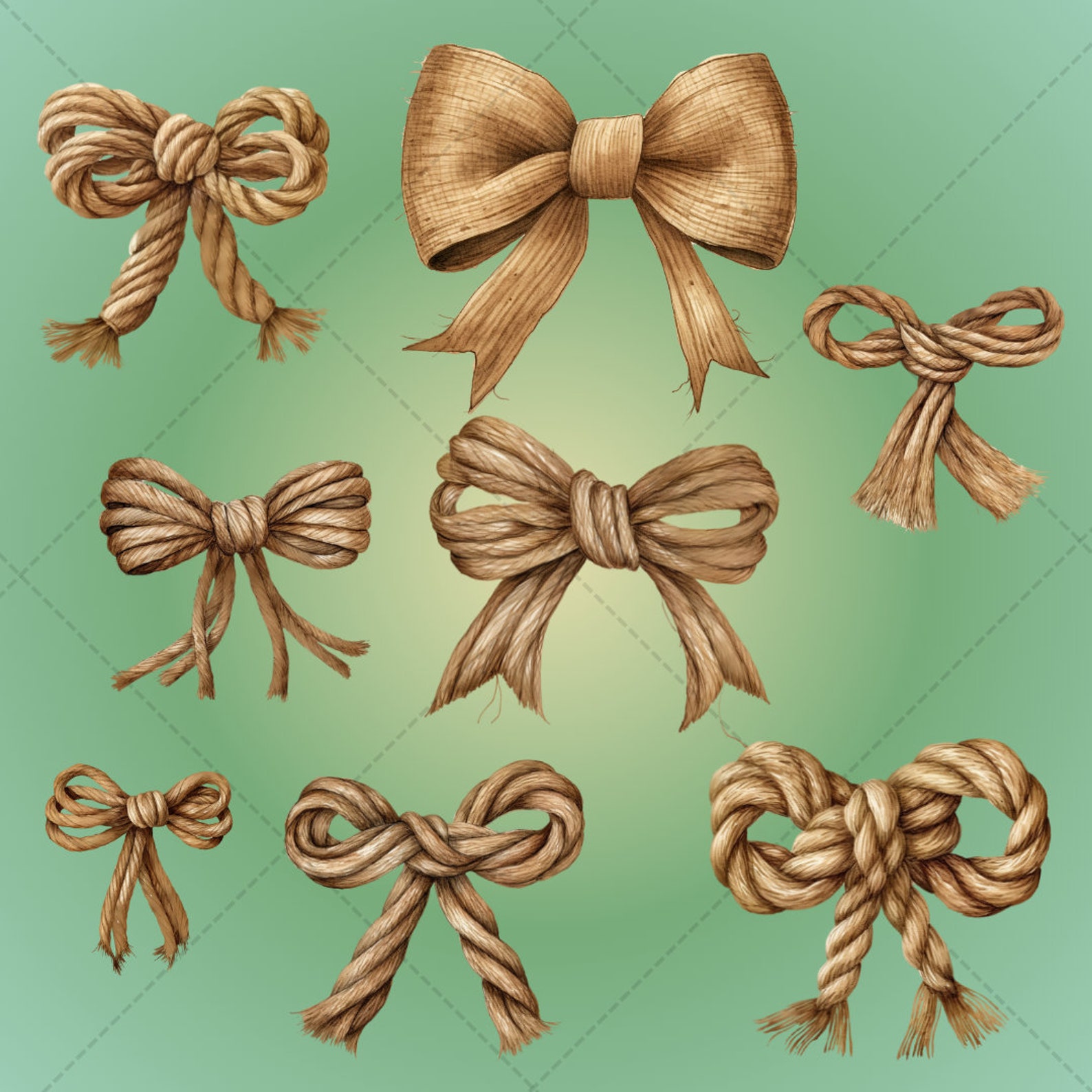 Watercolor Rustic Bows Clipart, Burlap Bows Clipart, Jute Bow Clip Art ...