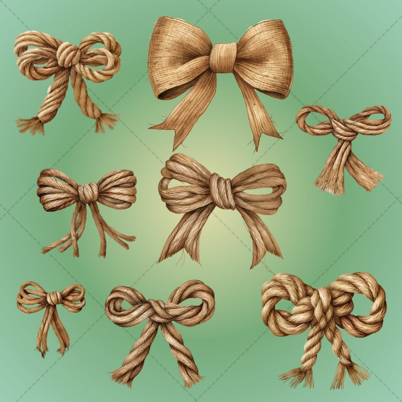 Watercolor Rustic Bows Clipart, Burlap Bows Clipart, Jute Bow Clip Art ...