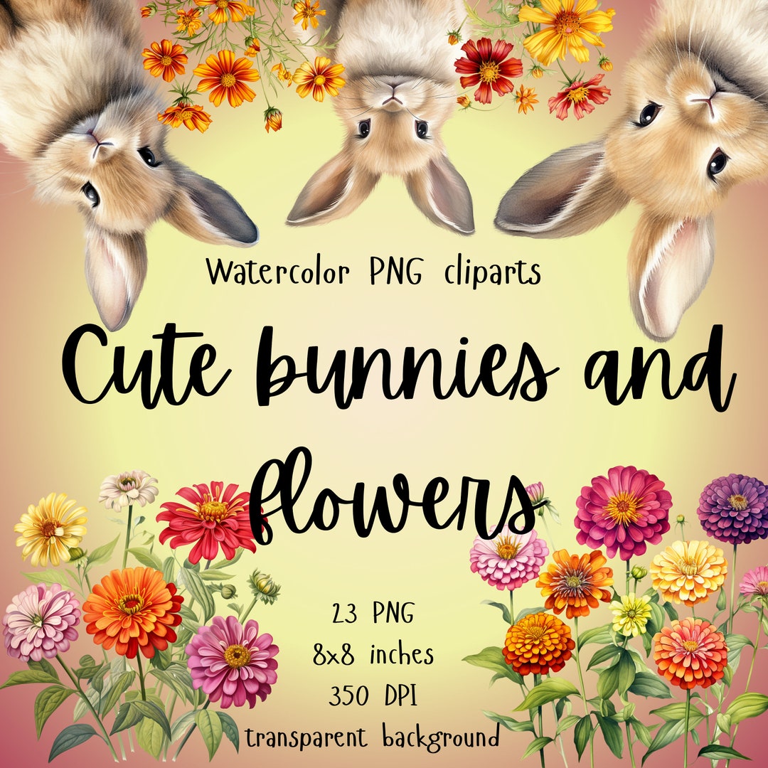Cute Bunny Clipart, Watercolor Spring Set, Floral Clip Art, Cute ...