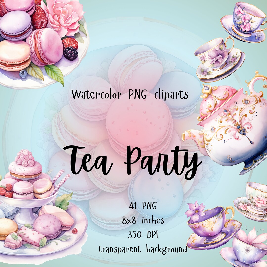 Tea Party Clipart, Watercolor Tea Set, Cute Tea Time Clip Art, Teacups ...