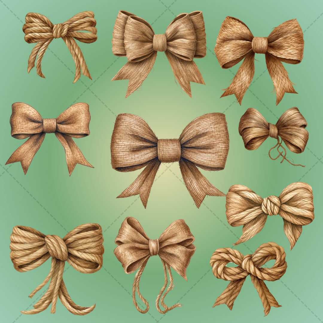 Watercolor Rustic Bows Clipart, Burlap Bows Clipart, Jute Bow Clip Art ...