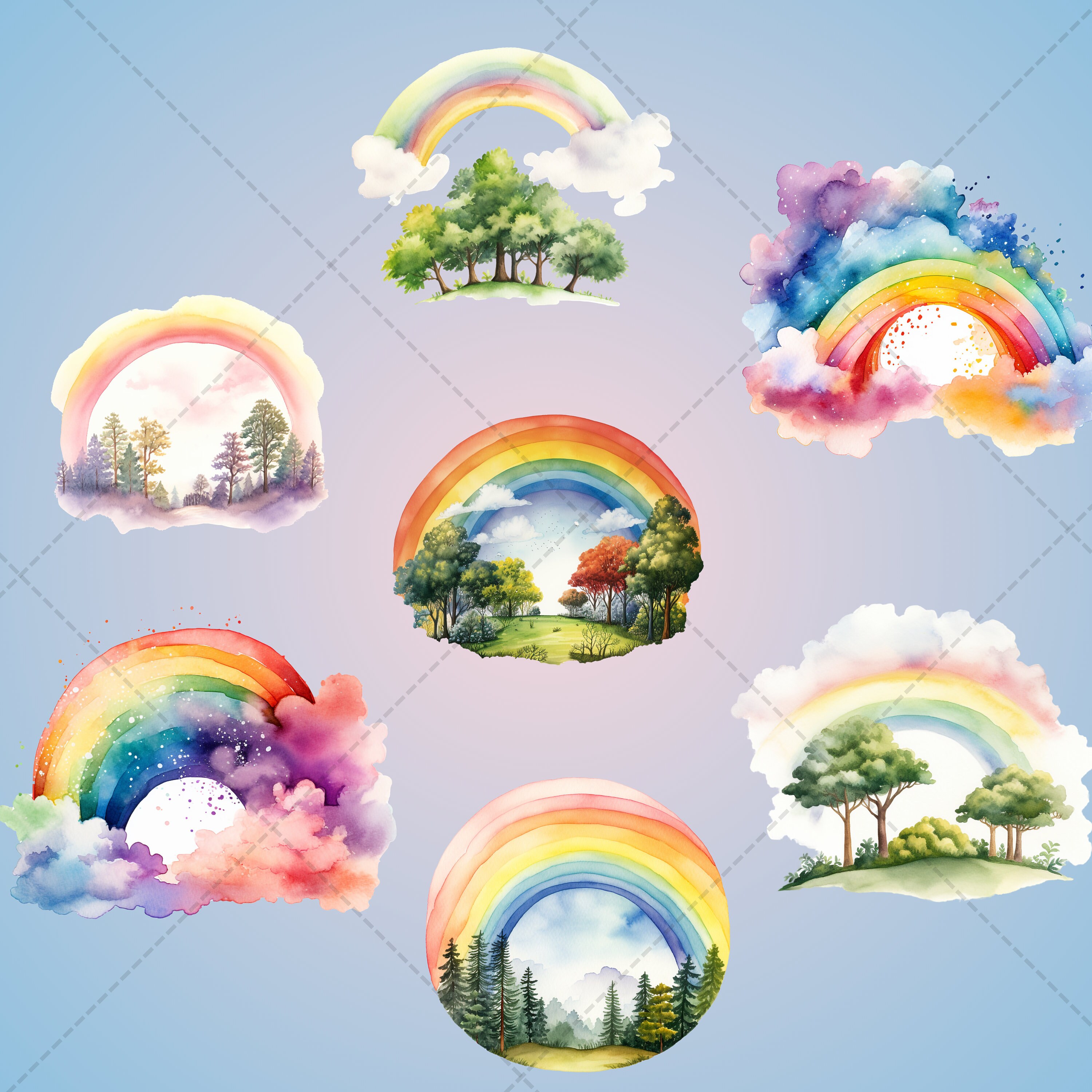 Watercolor Rainbow Clipart Set, Rainbow Clipart, Weather Clipart, Sky ...