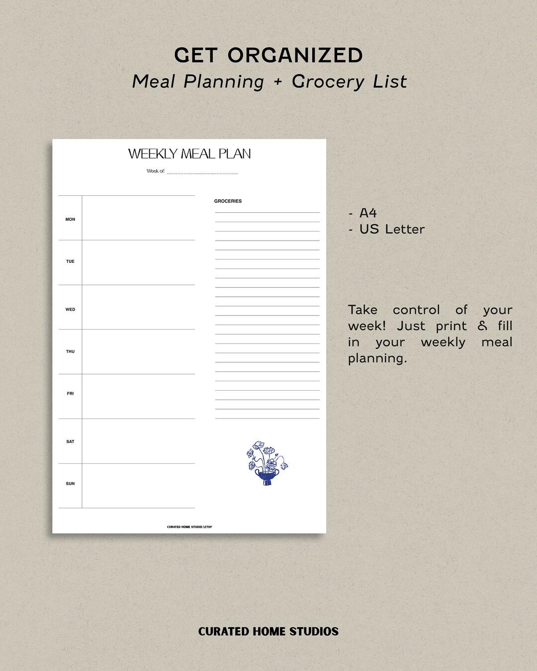 Meal Planner Weekly Printable, Greek, Vase, Food Diary, Food Journal ...