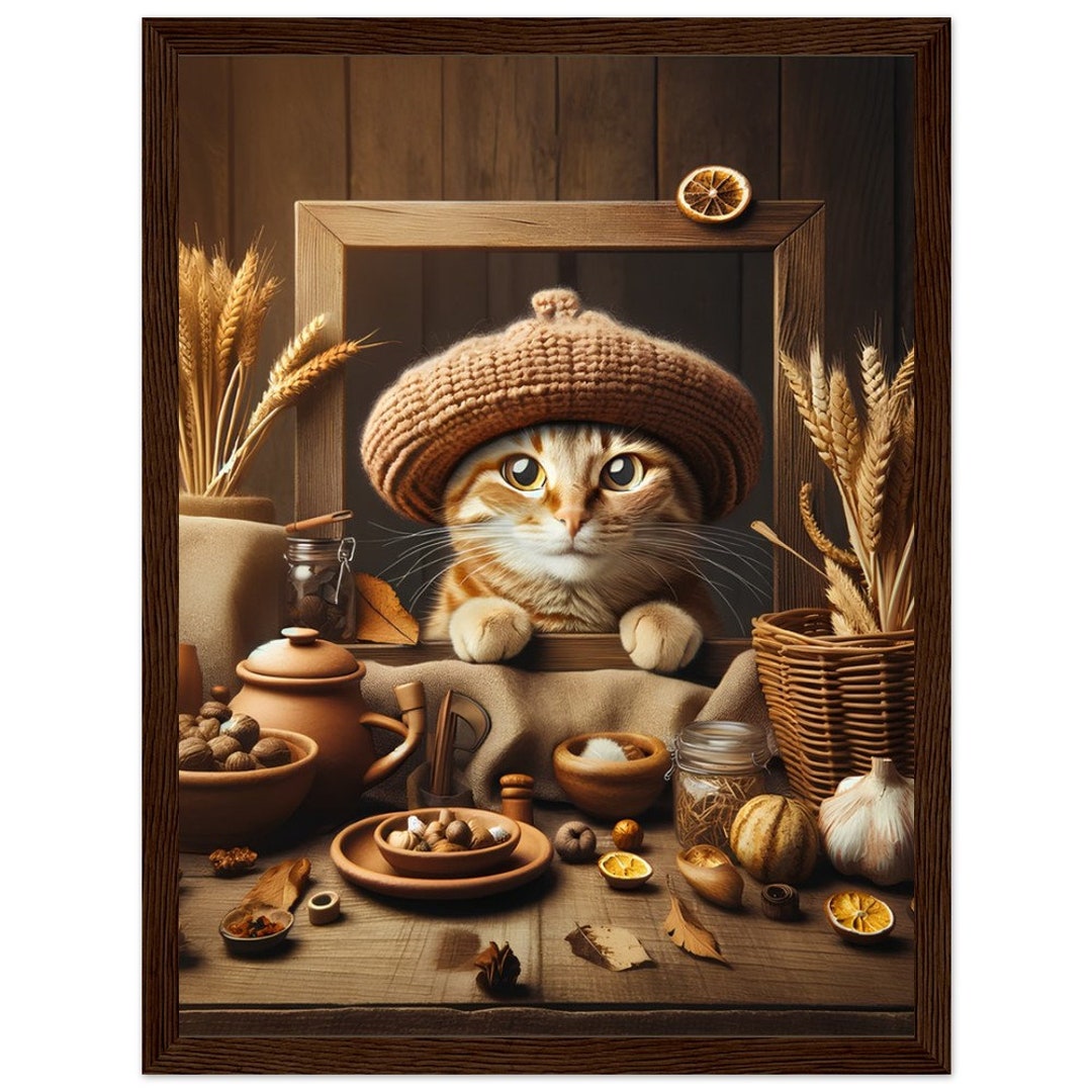 Rustic Cat Cooking Poster 12x16 Framed Kitchen Art, Humorous Wall Decor ...