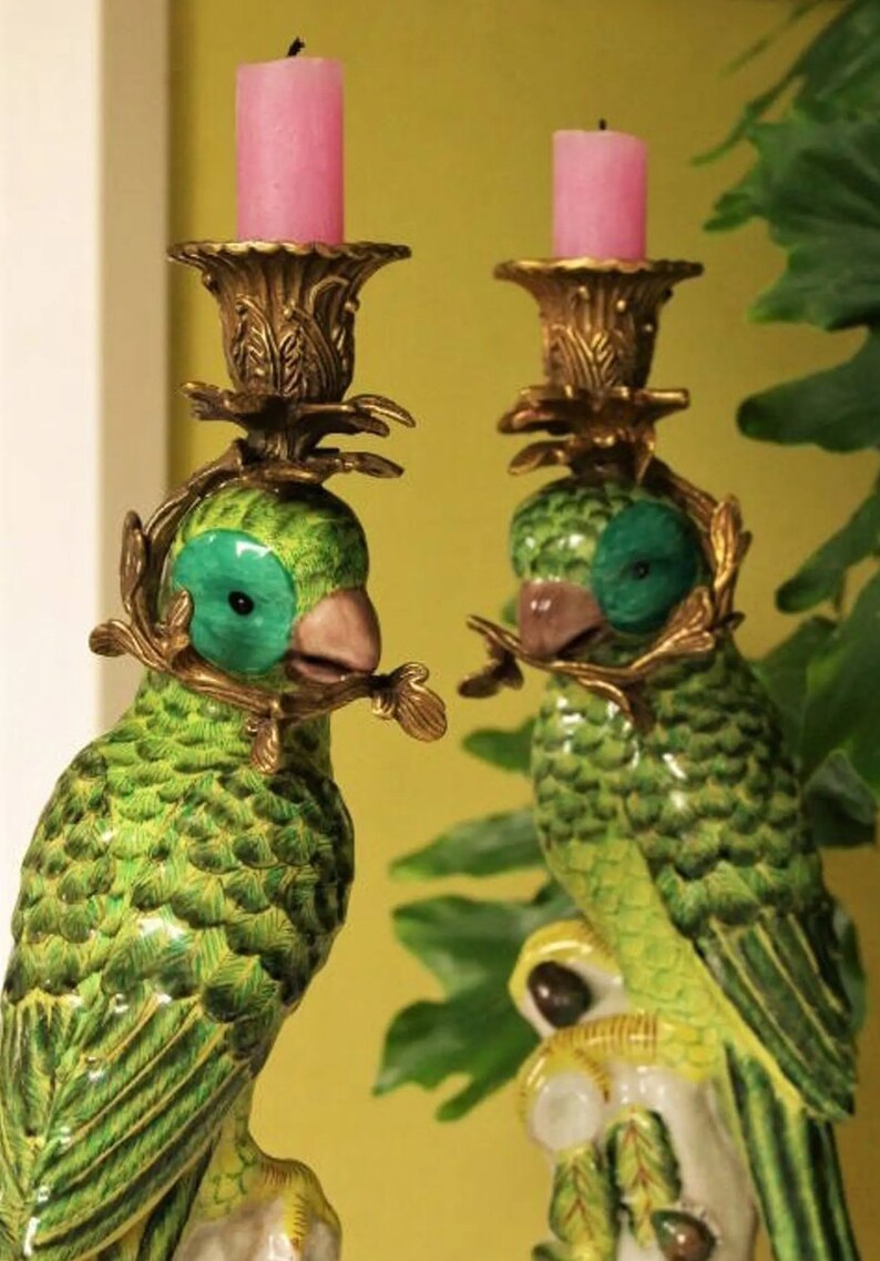 Parrot Candlesticks Porcelain Figure Candle Holder Boho Chic Colorful ...