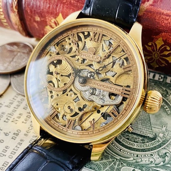 Rolex Engraved skeleton 1940's Rolex 17 jewels manual… - Gem