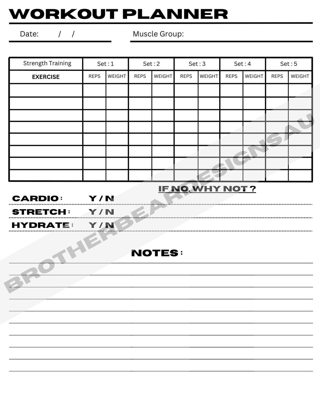 Daily Workout Planner - Printable - Etsy