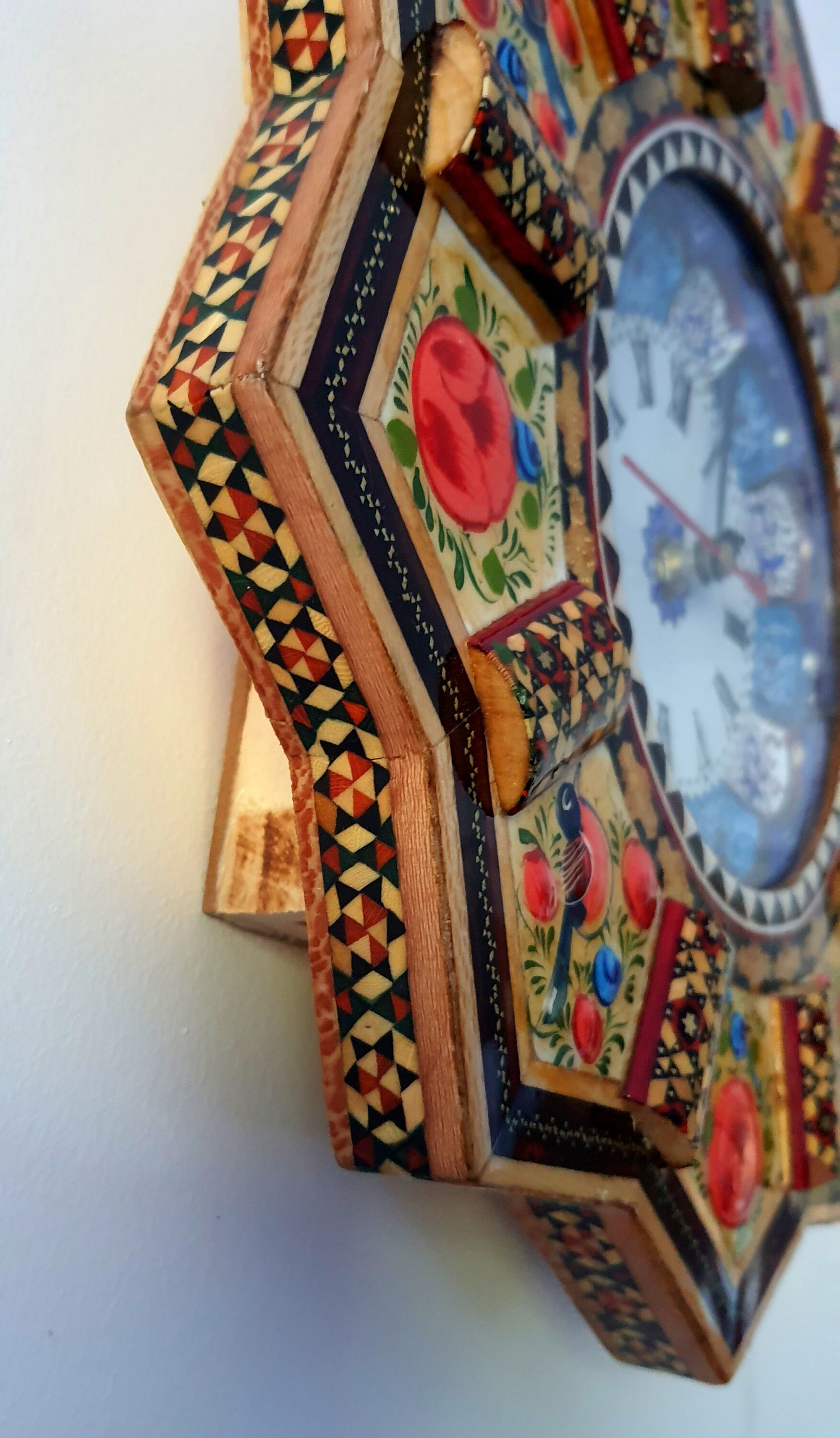 Bird Painting Wall Clock Persian Handmade Wood Clock Home Decoration ...