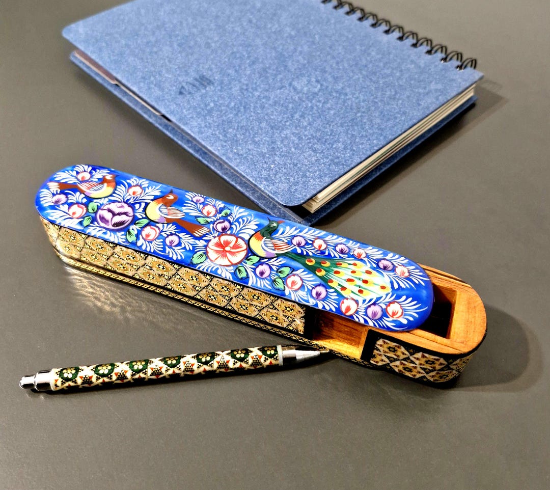 Handmade Khatam Pen Case Handpainted Blue Pen Box Unique Office Gift ...