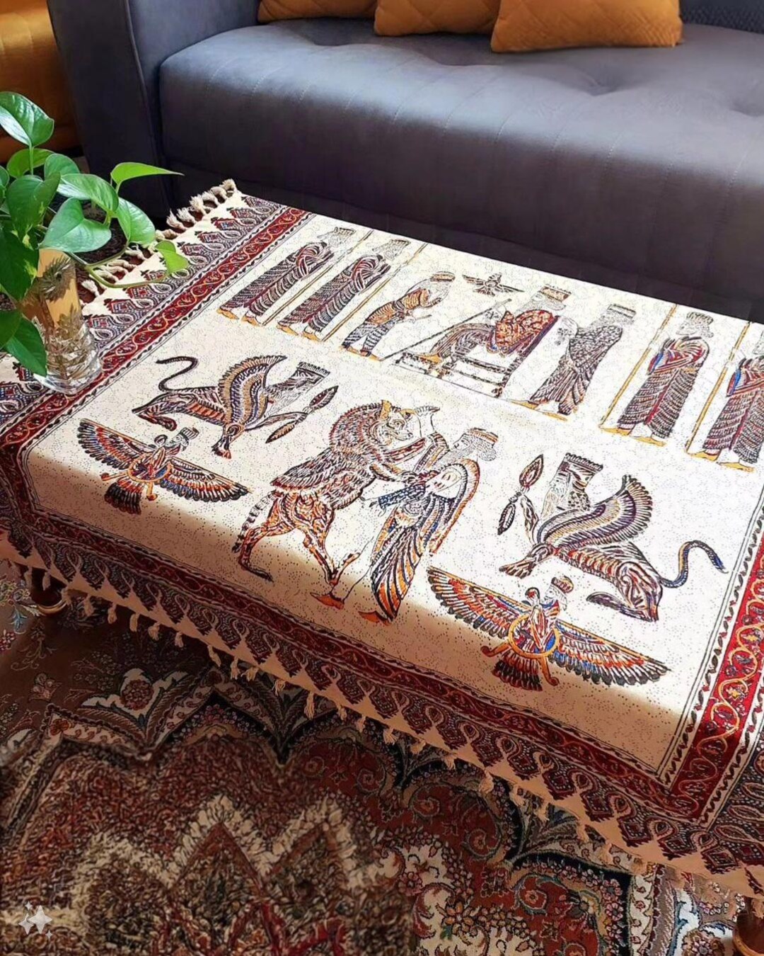 Persian Persepolis Design Handmade Tablecloth | Cotton Boho Home ...